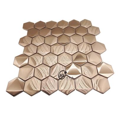 China Bronze Hairprint Hexagonal Mosaic Tile 300x300mm Stainless Steel Bathroom Wall Decoration for Hotel Villa for sale