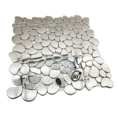China Pebble Shaped Silver Mirror Metal Mosaic Tile 300x300mm 304 Stainless Steel for Wall Decoration for sale