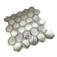China Gold Edged Mixed Silver Brushed Hexagonal Mosaic Stainless Steel Tile 300x300mm Waterproof Rust Resistant for sale