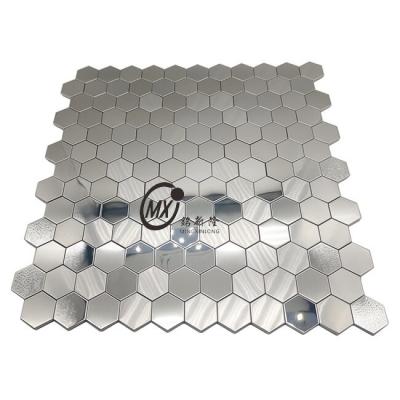 China Silver Hexagon Polished Stainless Steel Mosaic Tile 300x300mm Waterproof Oil-Proof for Bathroom Wall Decor for sale
