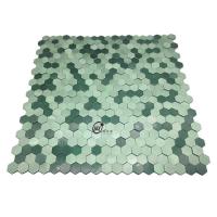 China Gradient Green Hexagon Brushed Metal Mosaic Tile 300x300mm Stainless Steel Wall Floor Tile for sale