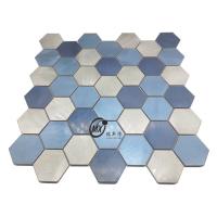 China 304 Stainless Steel Hexagon Mosaic Tile 300x300mm Blue Silver Brushed Metal Wall Floor Decor for sale