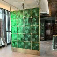 China Luxury Emerald Green Glass Stainless Steel Room Divider Decorative Screen For Villa Interior Project for sale
