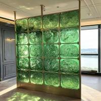 China Luxury Emerald Green Glass Stainless Steel Room Divider Decorative Screen For Villa Interior Project for sale