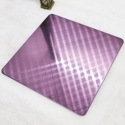 China Grade 304 Cross Hairline Rose Red PVD Colored Stainless Steel Sheet 1219x2438mm Wall Decoration for sale