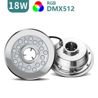 China 316L Steel RGB Fountain Light 600LM 18W DMX512 Control LED Underwater Spotlight for sale