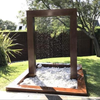 China Rustic Corten Steel Rain Curtain Water Feature 5ft Tall Garden Ornament for sale