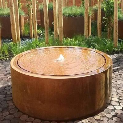 China Corten Steel Circular Water Table 100cm Decorative Outdoor Water Feature for sale