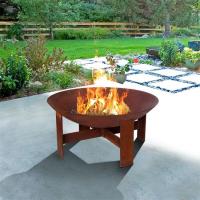 China 80cm Corten Steel Fire Pit Round Portable Wood Burning Rust Metal Brazier for sale