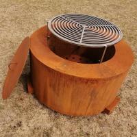 China Round Outdoor Corten Steel Wood Burning Fire Table Grill 90cm x 50cm for Camping Cooking BBQ for sale