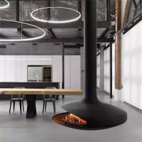China Indoor Decorative Modern Black Ceiling Mounted Suspended Hanging Fireplace for sale