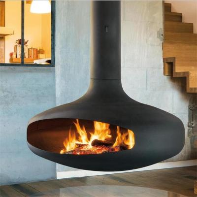 China Cold Rolled Steel Ceiling Suspended Fireplace Wood Burning 7kW 600mm Real Flame for sale