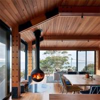 China Wood Burning Hanging Fireplace 7kW 60-80sqm Heating Suspended Stove for Villa Room for sale