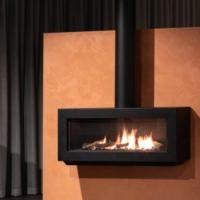 China Modern Warm Hanging Carbon Steel Ceiling Suspended Wood Fireplace 800x450mm 120-150sqm for sale