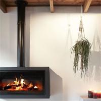 China Modern Warm Hanging Carbon Steel Ceiling Suspended Wood Fireplace 800x450mm 120-150sqm for sale