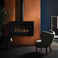 China Modern Warm Hanging Carbon Steel Ceiling Suspended Wood Fireplace 800x450mm 120-150sqm for sale