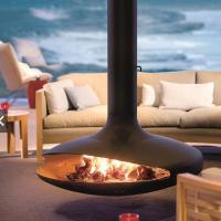 China 700mm Wood Burning Carbon Steel Hanging Suspended Ceiling Fireplace Rotating Black Coated for sale