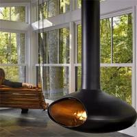 China Oval Wood Burning Ceiling Suspended Fireplace Dia 600-1000mm Black Steel for sale
