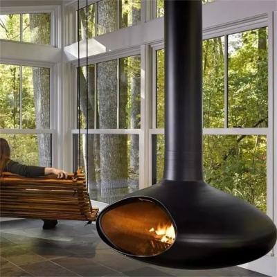 China Oval Wood Burning Ceiling Suspended Fireplace Dia 600-1000mm Black Steel for sale