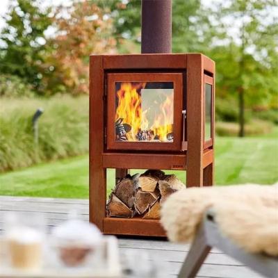 China Corten Steel Garden Fireplace Wood Burning Stove 2m Chimney Outdoor Heater 540mm for sale