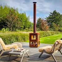 China Corten Steel Garden Fireplace Wood Burning Stove 2m Chimney Outdoor Heater 540mm for sale
