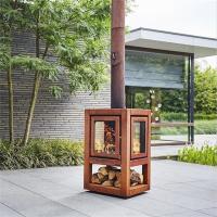 China Corten Steel Garden Fireplace Wood Burning Stove 2m Chimney Outdoor Heater 540mm for sale