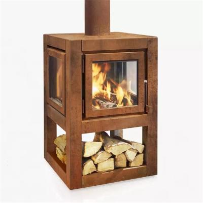 China Corten Steel Wood Burning Outdoor Fireplace Stove 540mm x 2900mm Chimney for sale