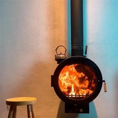 China 600mm Wall Mounted Wood Burning Fireplace Indoor Central Heating Mild Steel 60-80sqm for sale