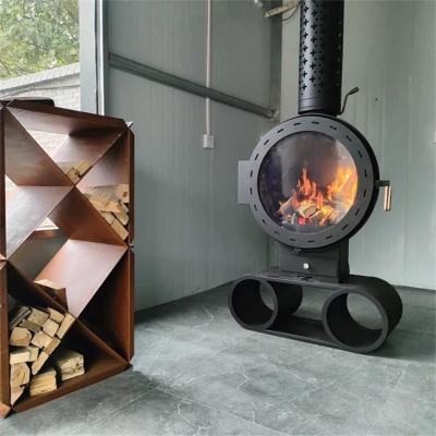 China Round Hanging Wood Burning Stove D600mm Central Heating Indoor Fireplace Matt Black 60-80sqm for sale