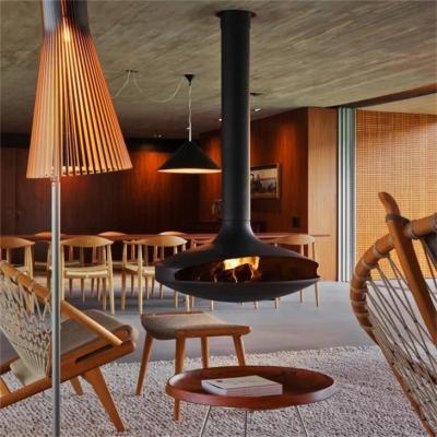 China Modern Black Ceiling Mounted Suspended Hanging Fireplace 100cm Wood Burning Steel for sale