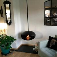 China 600mm Black Suspended Bioethanol Fireplace 1.5L Ceiling Mounted Hanging Steel Fireplace for sale