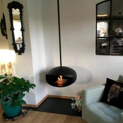 China 600mm Black Suspended Bioethanol Fireplace 1.5L Ceiling Mounted Hanging Steel Fireplace for sale