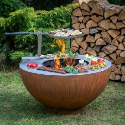 China Custom Hemisphere Corten Steel Barbecue Plancha Fire Pit Grill 100cm for sale