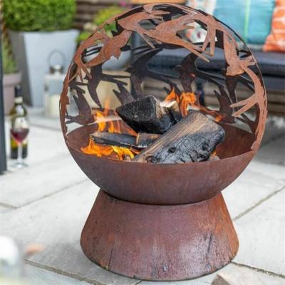 China Laser Cut Oxidised Corten Steel Swallows Globe Fire Pit for sale
