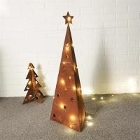 China 500mm Corten Steel Christmas Tree Garden Ornament with LED Pre-Rusted Finish for sale