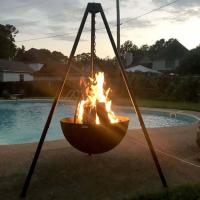 China Hemisphere Corten Steel Fire Globe Tripod Hanging Fire Pit BBQ Grill for sale