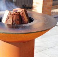China Tall Round Base Corten Steel BBQ Grill Barbecue 85cm Dia 100cm Height for Camping for sale