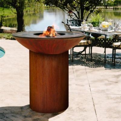 China Tall Round Base Corten Steel BBQ Grill Barbecue 85cm Dia 100cm Height for Camping for sale