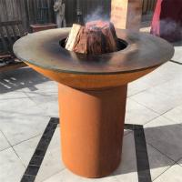China Tall Round Base Corten Steel BBQ Grill Barbecue 85cm Dia 100cm Height for Camping for sale