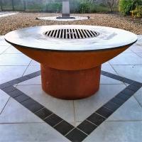 China Corten Steel BBQ Grill Fire Pit 102cm Diameter Detachable Base Outdoor Charcoal Cooker for sale