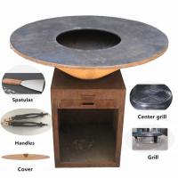 China Corten Steel Fire Pit Grill 100cm Diameter Charcoal Wood Fired with Ash Tray for sale