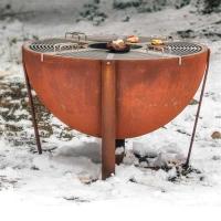 China Large Semi Sphere Corten Steel Fire Bowl Camping Plancha Grill Dia102cm for sale