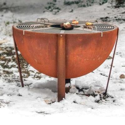China Large Semi Sphere Corten Steel Fire Bowl Camping Plancha Grill Dia102cm for sale