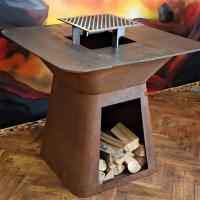 China Trapezoid Base Corten Steel BBQ Grill Fire Pit Charcoal Burning Camping 102 cm for sale