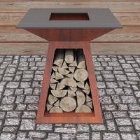 China Trapezoid Base Corten Steel BBQ Grill Fire Pit Charcoal Burning Camping 102 cm for sale