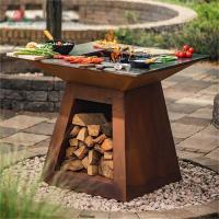 China Trapezoid Base Corten Steel BBQ Grill Fire Pit Charcoal Burning Camping 102 cm for sale