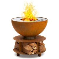 China Half Ball Rusty Barbecue Corten Steel BBQ Grill Wood Burning 60x56 cm for sale