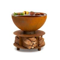 China Half Ball Rusty Barbecue Corten Steel BBQ Grill Wood Burning 60x56 cm for sale