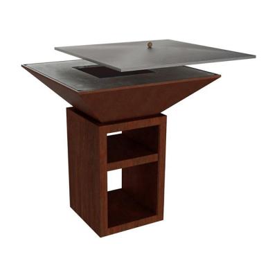 China Corten Steel Charcoal Wood Fired BBQ Grill 100cm Diameter with Ash Tray Outdoor Cooking for sale
