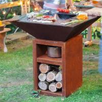 China Corten Steel Charcoal Wood Fired BBQ Grill 100cm Diameter with Ash Tray Outdoor Cooking for sale